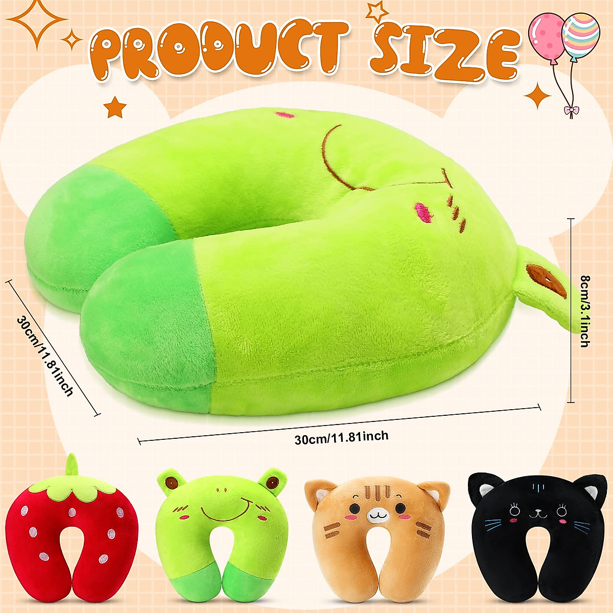 Maitys 4 Pcs Travel Pillow for Kids Cute Animal Neck Head Chin Support Pillow Soft U Shaped Kids Neck Pillow Car Seat Comfortable PP Cotton Pillow for Airplane Sleeping Children Gift