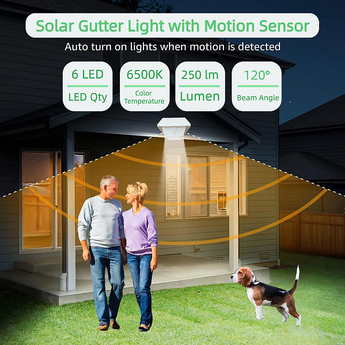 MOLEBIT Solar Gutter Lights Motion Sensor Outdoor Security Light (2 Pack), Waterproof LED (6-Diode) Durable Fence Gutter Driveway Garden Patio Path Decking Light Made for Quality Outdoor Life