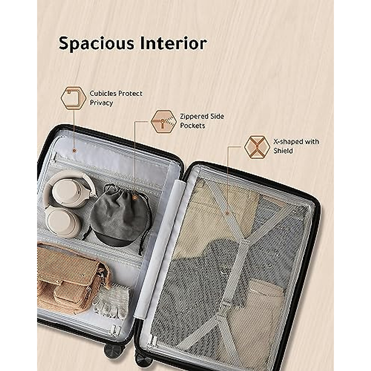 LUGGEX PC Silver Carry On Luggage 22x14x9 Airline Approved with Spinner Wheels - Hard Shell Expandable Suitcase