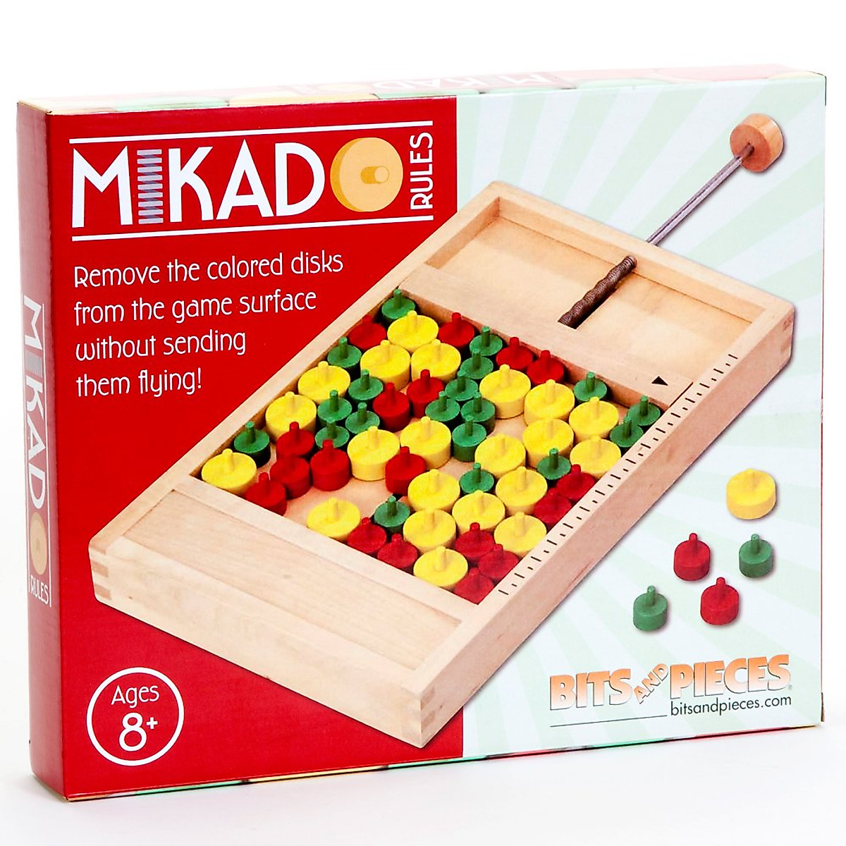 Bits and Pieces - Mikado Rules Wooden Board Game-A Classic Wooden Land Mine Board Game Family Game - Board Measures 11-1/2'' x 7''
