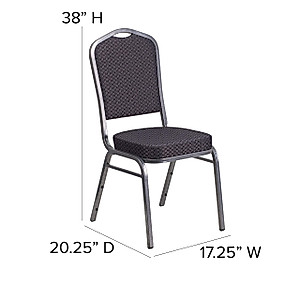 Flash Furniture 4 Pack HERCULES Series Crown Back Stacking Banquet Chair in Black Patterned Fabric - Silver Vein Frame