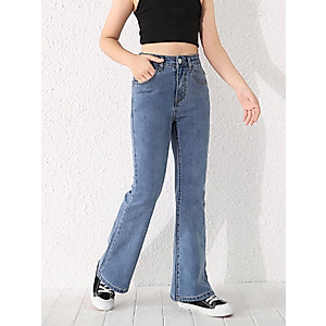 Floerns Girls Casual Denim Pants High Waist Flare Leg Jeans with Pocket Medium Blue 11-12Y