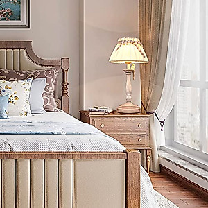 KARMIQI Table Lamp for Living Room, Boho Bedside Table Lamp with Fabric Shade, Mid Century Side Lamp Farmhouse Contemporary Lamp for Bedroom