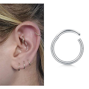 QWALIT Cartilage Earrings Hoop 16G Helix Daith Tragus Piercing Jewelry Stainless Steel CBR Hinged Clicker Septum Ring CZ Sleeper Hoop Earrings