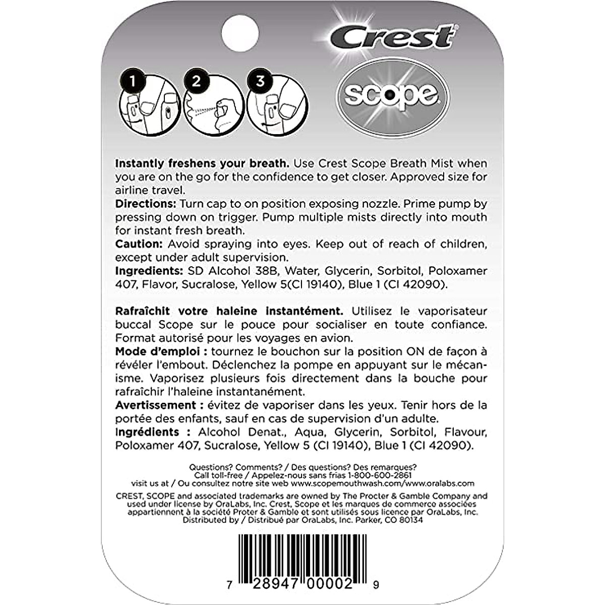 Scope Long Lasting Mint Breath Mist, 0.24oz, Pack of 6