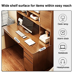 Modern Home Office Desk with Storage Shelf, Writing Desk Table Study Desk Workstation with Hutch and Bookshelf,Computer Desk PC Laptop Desk with Shelves(120x45x163cm(47x18x64), White)