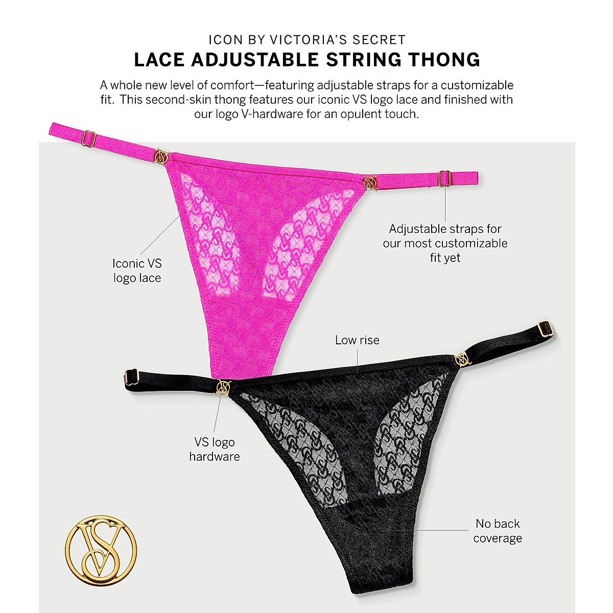 Victoria's Secret Very Sexy Icon Thong Panty, G String Underwear for Women, Fuchsia Frenzy, XL