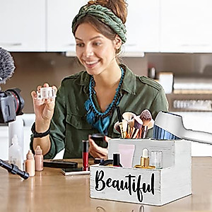 Wooden Hair Tools Organizer Wall Mounted, Rustic Hair Dryer Holder, Bathroom Supplies Countertop Storage Stand and Vanity Caddy for Blow Dryer Curling Iron Hair Straightener Brushes