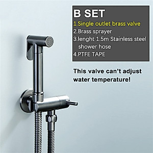Bidet Faucet, Brushed Gun Grey Handheld Toilet Bidet Sprayer, Solid Brass Single Handle Valve Electroplated Shower Shattaf Douche Kit,B Set