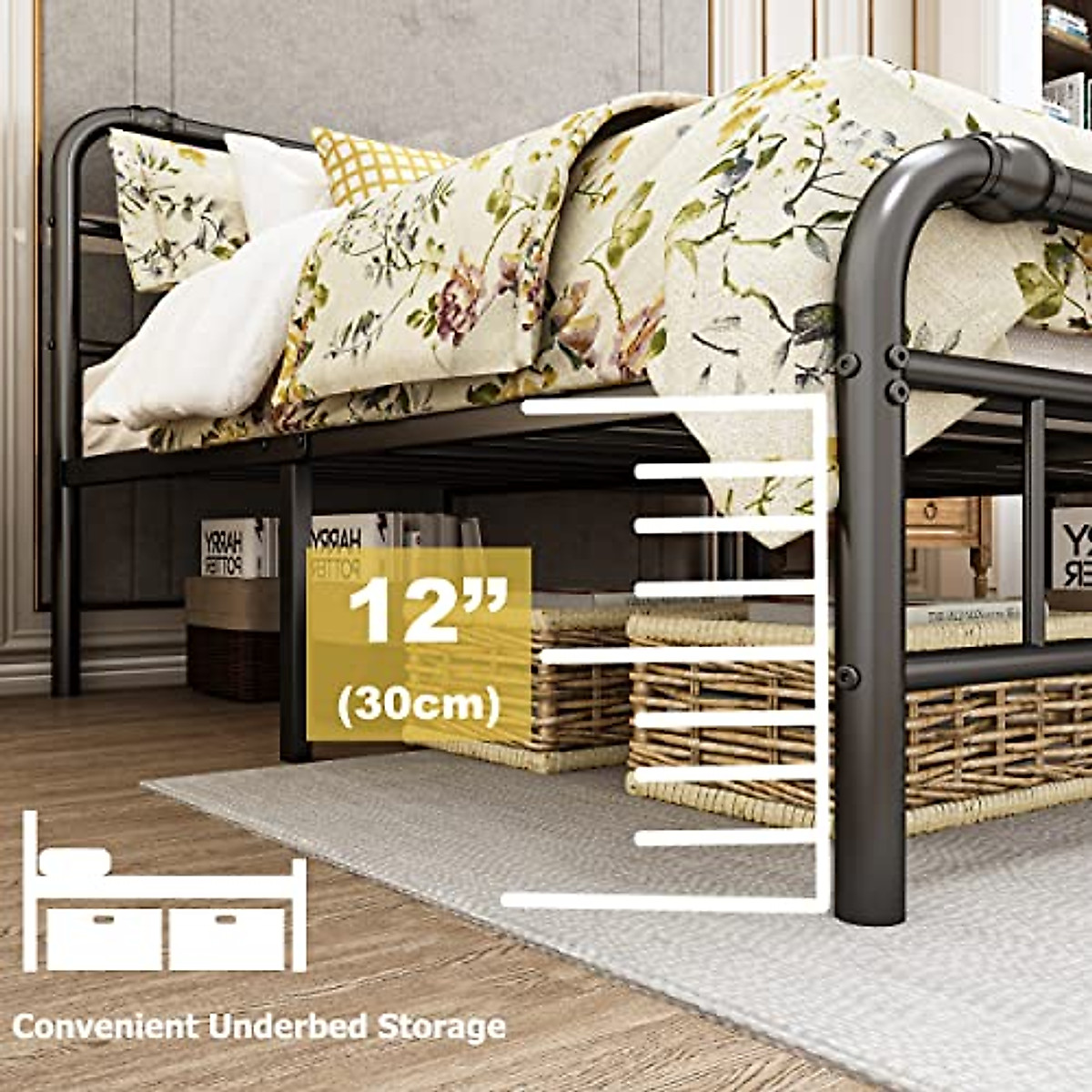 Uliesc 14 Inch King Size Bed Frame with Headboard and Footboard, No Box Spring Needed Heavy Duty Metal Platform, Premium Steel Slat Mattress Foundation with Storage, Noise Free Iron-Art Bed Frame