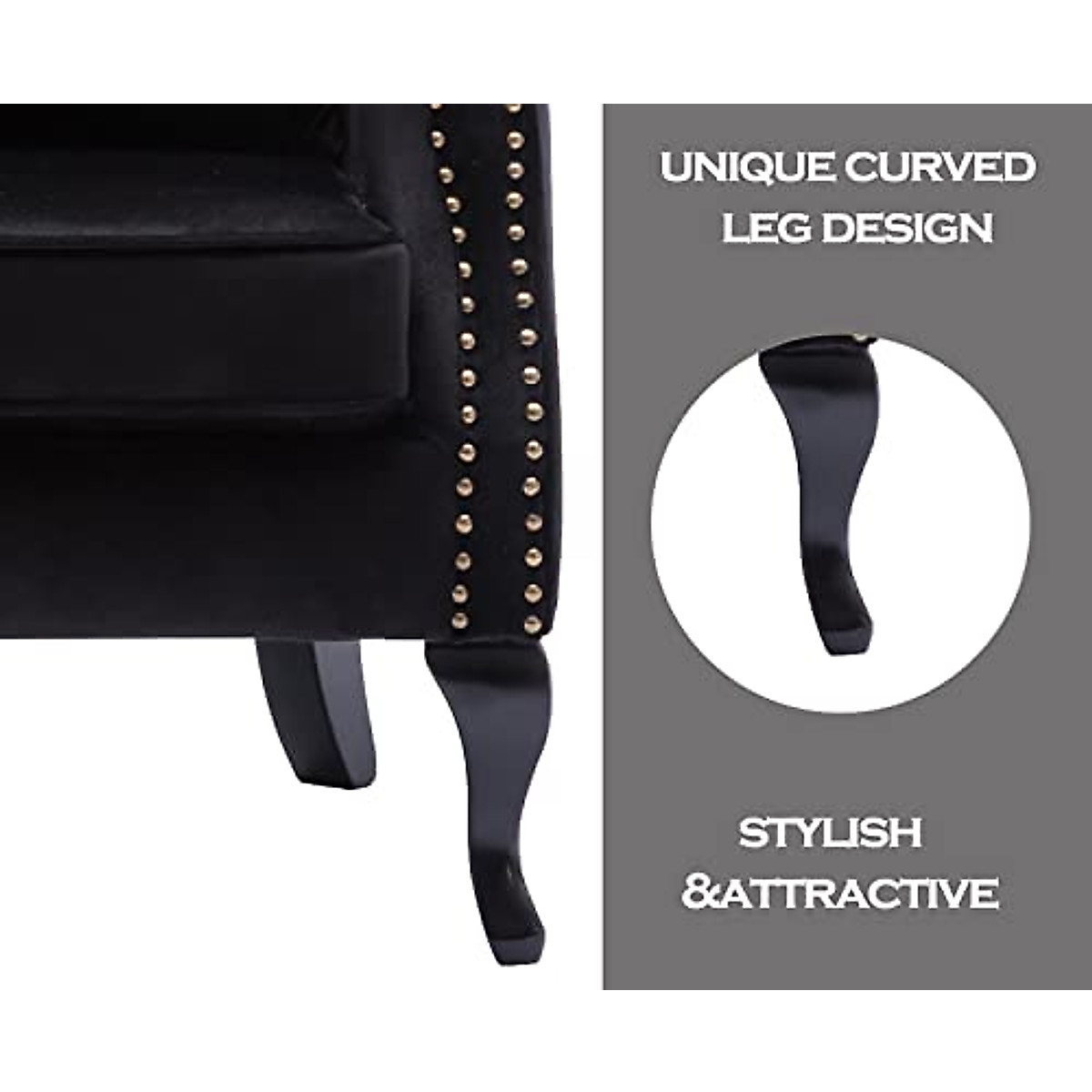 Kmax Velvet Club Chair Tufted Throne Chair Mid Century Accent Wingback Chair Padded Seating Wood Legs Home Club Bedroom Living Room, Black