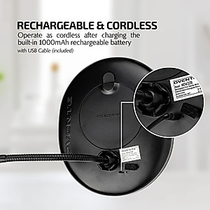 OVENTE 9'' Lighted Wall Mount Makeup Mirror with Mini Magnetic 10X Magnifying Mirror, Rechargeable Vanity Mirror, Touch Screen Dimmable LED Lights, Flexible Gooseneck & Suction Mounting, Black MOW22B