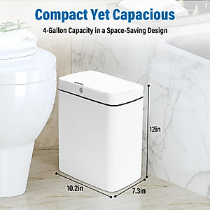 Sayene 4-Gallon Motion Sensor Trash Can Bathroom - Automatic Touchless Bathroom Trash Can with Lid, IPX5 Waterproof, Induction & Vibration Modes - Electric Small Motion Sensor Trash Can for Bathroom