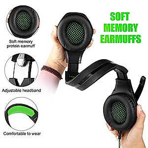 ENVEL Gaming Headset with Microphone for PS5 Xbox One X S,Surround Sound Stereo for PS4/Nintendo Switch,Noise Cancelling Omnidirectional Microphone,LED Light,Compatible with Mac/PC/Laptop(Green)