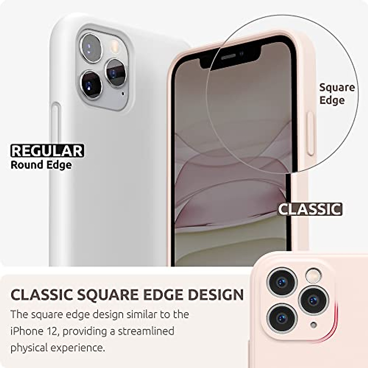 SURPHY Square Design for iPhone 11 Pro Max Case with Camera Protection, Straight Edge Design Liquid Silicone Slim Case, Light Pink