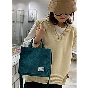 Women Small Satchel Bag Corduroy Tote Bag Stylish Hobo Bag Crossbody Bag Casual Mini Travel Handbags (Dark Green)