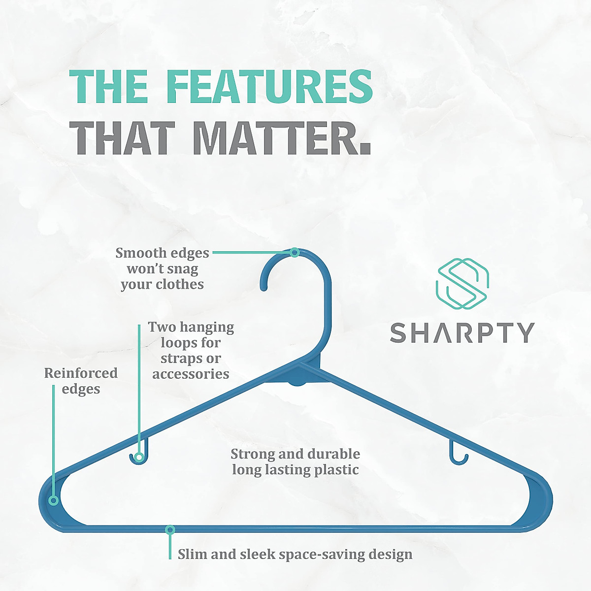 Sharpty Plastic Hangers Clothes Hangers for Clothing, Closet, Coats & Shirts - Durable, Thick, Tough & Space Saving - for Everyday Standard Use, Room Essentials & Basics - 20 Pack - Blue