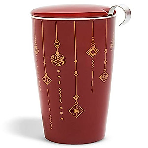Tea Forte Warming Joy Kati Cup, Ceramic Loose Leaf Tea Infuser Cup with Basket and Lid, 12oz Double Walled Tumbler with Stainless Steel Influser and Gift Box