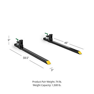 Titan Attachments Light-Duty 60" Clamp-on Pallet Forks, 46" x 3" Fork Length, Rated 1,500 LB, Easy to Install on Loader or Skid Steer Bucket