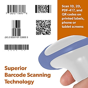 AMBIR BR200 Wireless/USB Barcode Scanner: Supports-1D,2D,PDF417, & QR barcodes. OS: Win, Mac, Linux, Android-White/Blue