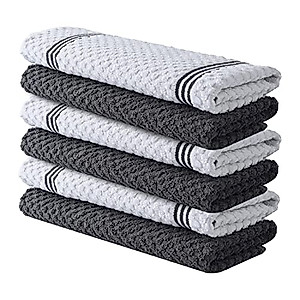 Infinitee Xclusives Premium Kitchen Towels – Pack of 6, 100% Cotton 15 x 25 Inches Absorbent Dish Towels - 425 GSM Tea Towel, Terry Kitchen Dishcloth Towels- Grey Dish Cloth for Household Cleaning