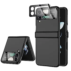 for Samsung Z Flip 4 Case: [Full Cover Hinge Protection] Slim Phone Case with Built-in Screen Protection Metal Volume Key Protection Wireless Charging for Galaxy Z Flip 4 5G(2022) (Black)