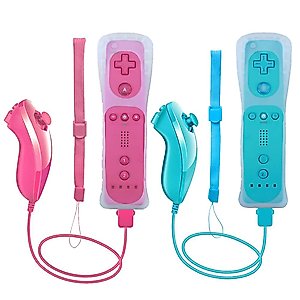 Wii Remote Controller, 2 Packs Upgrade Wii Wireless Controller Compatible with Wii Wii U Console(Pink and Blue)