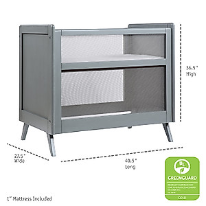 BreathableBaby Breathable Mesh 2-in-1 Mini Crib with Mattress — Gray — Two Adjustable Mattress Heights — Greenguard Gold Certified