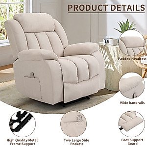 HOMHUM Massage Recliner Chair, Linen Fabric Recliner Chair modern rocker recliner chair with Heat and Vibration Function, Side Pockets Sofa Chair for Home Theater, Living Room, Beige
