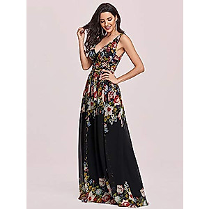 Ever-Pretty Womens Empire Waist Sleeveless V Neck Maxi Bridesmaid Dress Black Printed US16