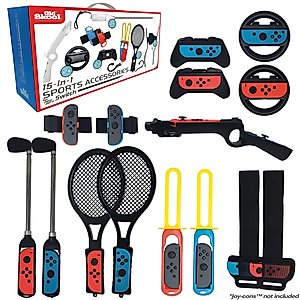 Switch Sports Accessories Bundle,15 in 1 Accessories Kit compatible with Nintendo Switch Sports: Includes 2 Tennis Rackets, 2 Golf Clubs, 2 Arm Bands, 1 Zapper, 2 Swords and 2 Steering wheels