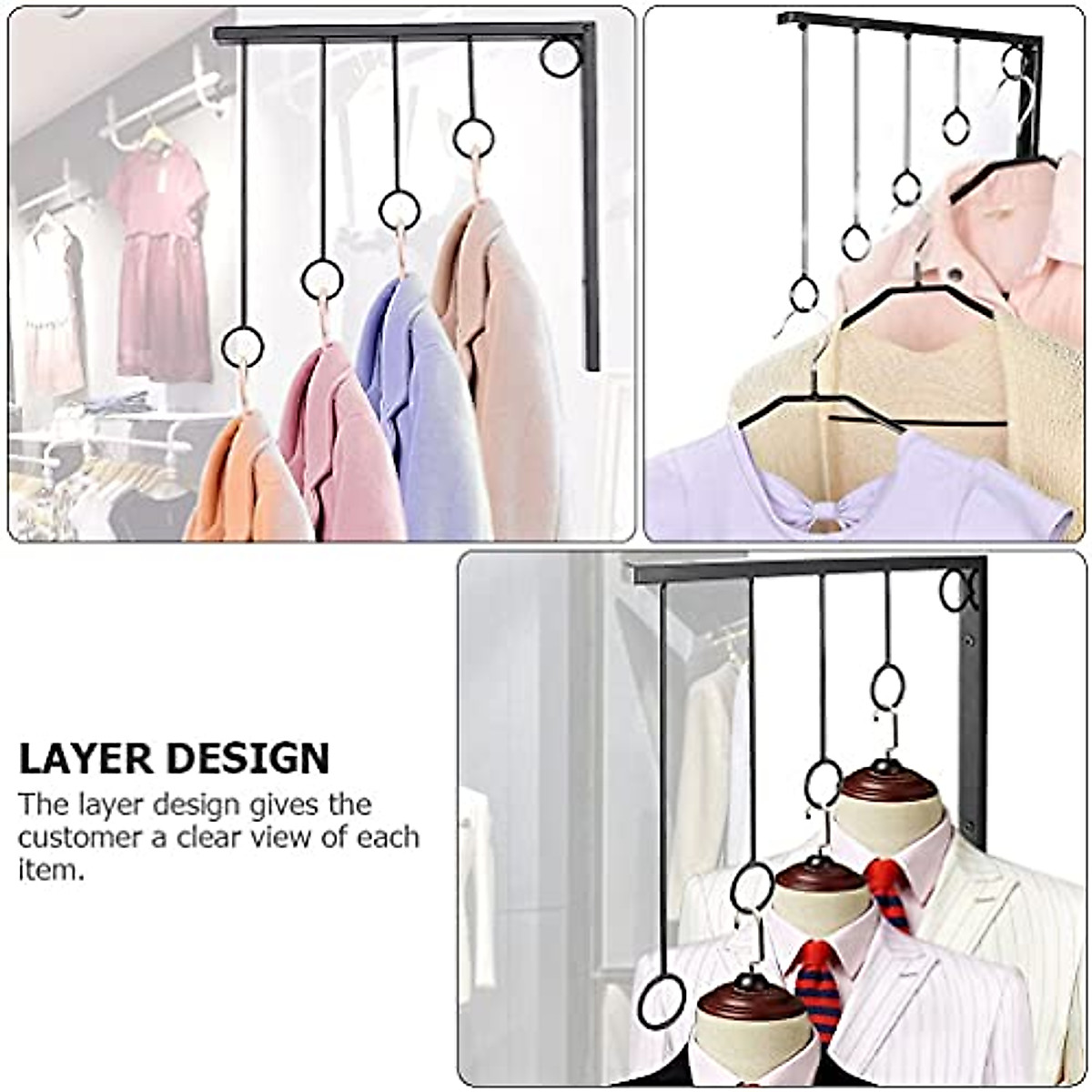 iplusmile 1 Set Wall- Mounted Metal Garment Rack Bedroom Closet Clothing Organizer with 5 Hanging Rings Clothing Garment Rack Black, 30X27CM