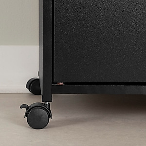 South Shore 2-Door Printer Stand with Storage on Wheels, Pure Black, 19 75 L x 26 W x 27 25 H,