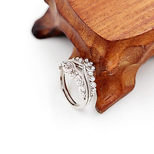 Uloveido Women's 925 Sterling Silver Princess Crown Tiara Wedding Ring Guard Enhancer 2pcs Stack Rings Set Y1525 (Size 8)