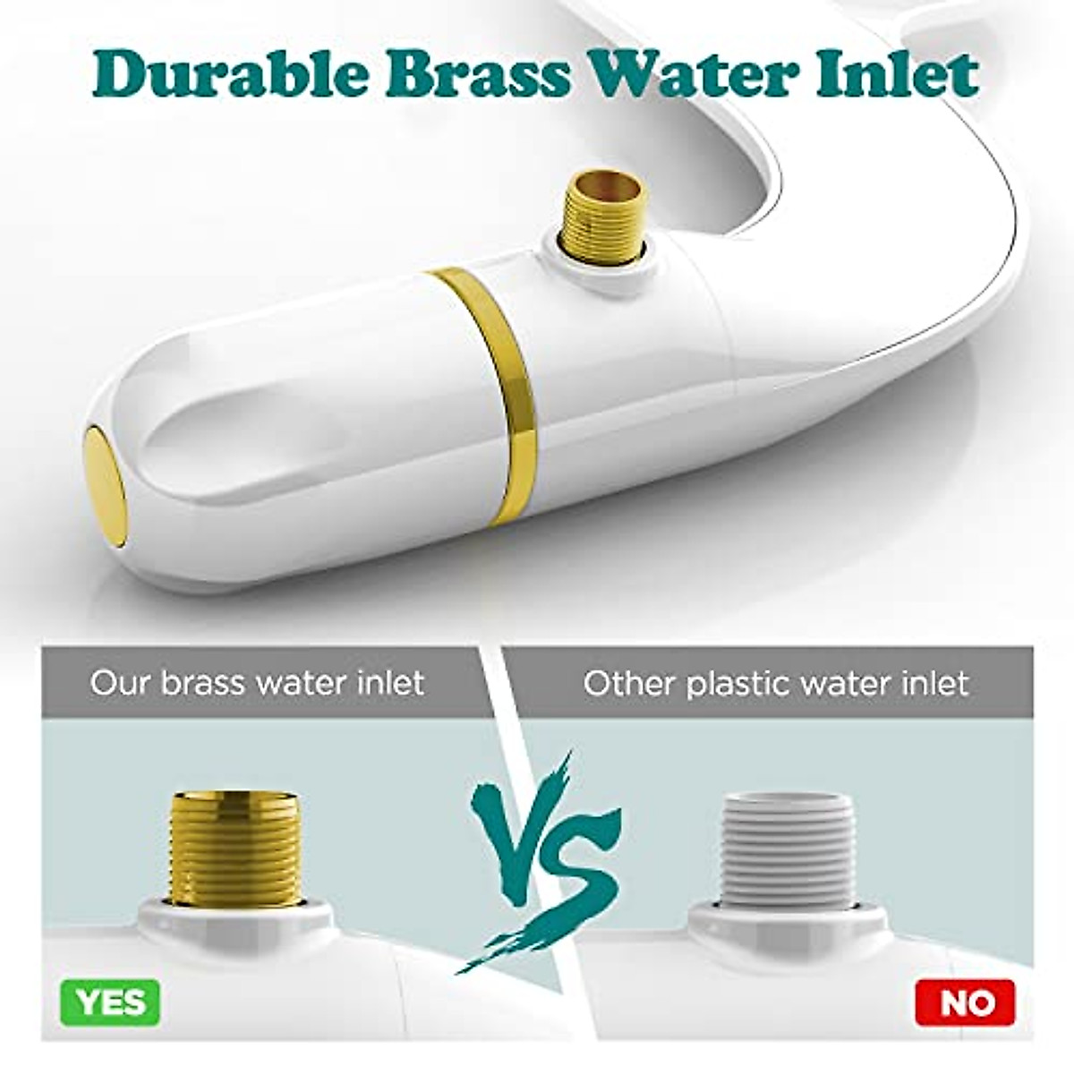 Bidet Attachment for Toilet, Ultra-Slim Bidet for Toilet with Non-Electric Dual Nozzle(Frontal & Rear Wash), Adjustable Water Pressure Bidet Attachment(White/Light Gold)