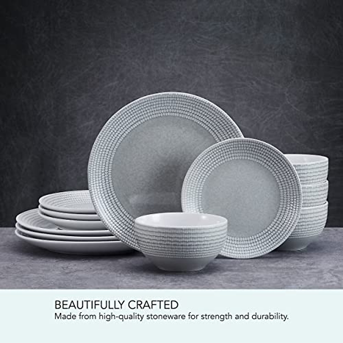 Pfaltzgraff Felicity 12 Piece Dinnerware Set, Service for 4,Gray