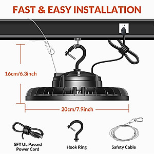 SHINEWOO Linkable LED High Bay Light 150W 21,000lm 5000K Daylight with US Plug 5’ Cable, LED Shop Lights, Waterproof UFO Commercial Warehouse Workshop Garage Factory Area Lighting Fixture, 2 Pack