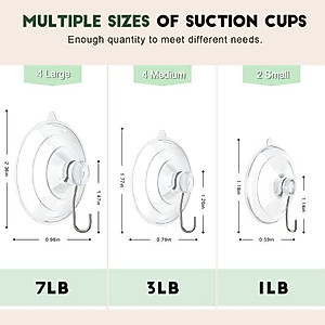 MUSICATE Suction Cup Hooks, 10 Pcs Clear Suction Cups with Metal Hooks Combo Set Removable Suction Cup Hook Reusable Suction Hangers for Bathroom Kitchen Window Glass Door - 4 Large 4 Medium 2 Small