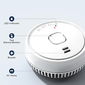 Ecoey Smoke Detector, 10 Year Fire Alarms Smoke Detectors，Smoke Detector Battery Operated with Photoelectric Sensor, Fire Alarm with Low Battery Indicator, Smoke Detectors Used in Home, FJ138, 6 Packs