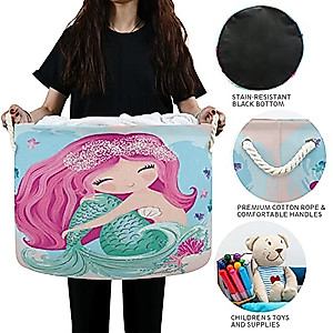 MNSRUU Storage Basket 20"x14" Little Lovely Mermaid Princess Round Storage Organizer Basket with Handles, Fabric Nursery Laundry Basket Large Capacity