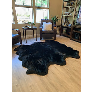 LAMBZY Faux Sheepskin Super Soft Hypoallergenic Silky Shag Rug for Living Room, Kids Room, Sofa (Sexto 6 Pelts 6'x6', Black)