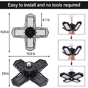 6Pack LED Garage Lights, 100W Deformable LED Lighting 10000LM E26 Daylight 6000K Super Bright Adjustable Lights for Warehouse