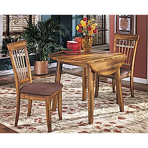 Signature Design by Ashley Ralene Rake Back Dining Room Chair Set of 2, Medium Brown & Berringer Dining Room Round Drop Leaf Table, Rustic Brown
