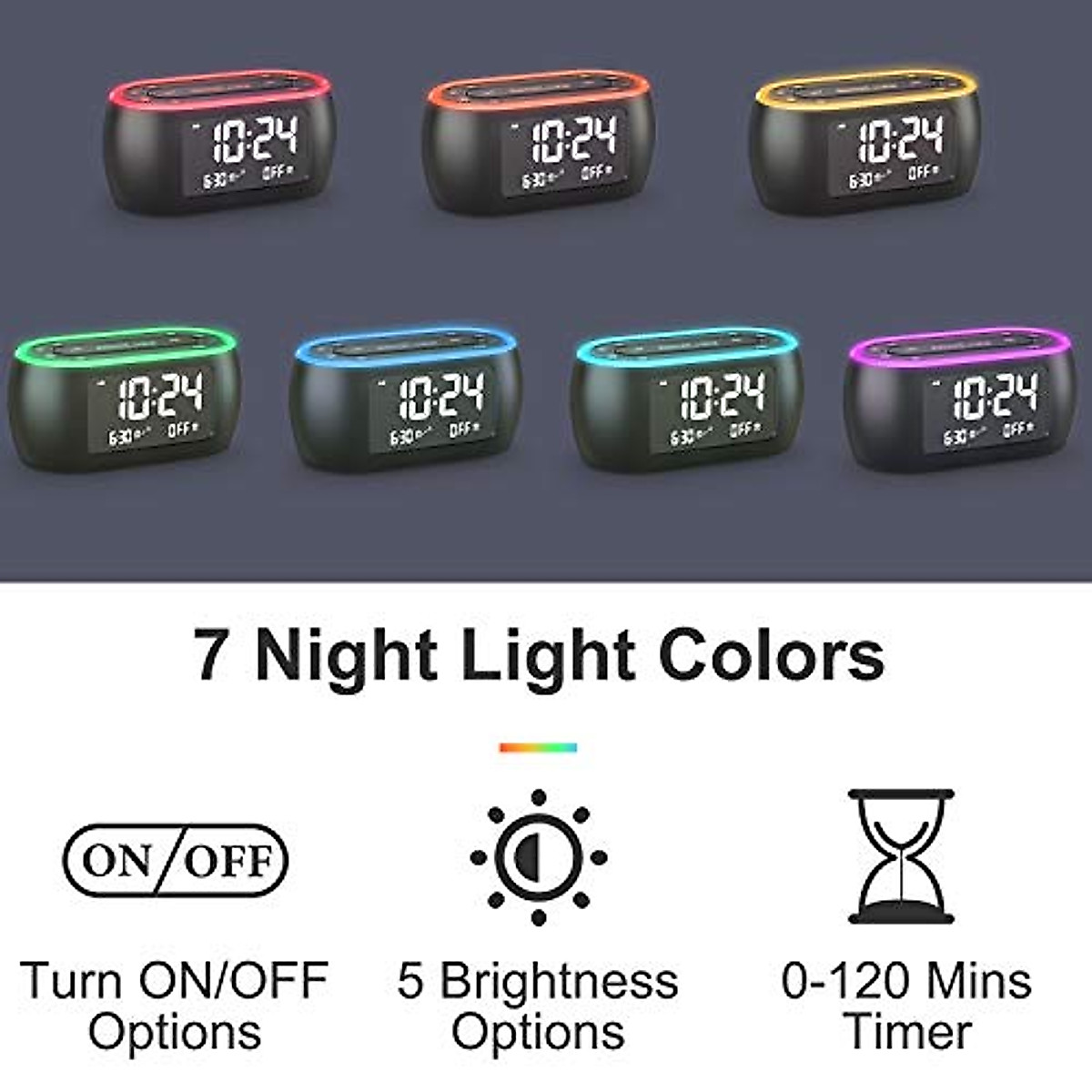 HOUSBAY Glow Small Alarm Clock Radio for Bedrooms with 7 Color Night Light, Dual Alarm, Dimmer, USB Charger, Battery Backup, Nap Timer, FM Radio with Auto-Off Timer for Bedside