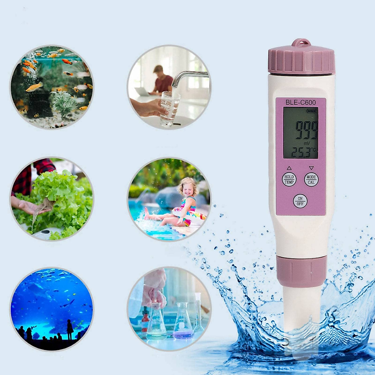7 in 1 Bluetooth Water Quality Tester Automatically Save Data PH EC ORP Waterproof Salinity Meter for Water Fish Drinking Water, Sewage Treatment