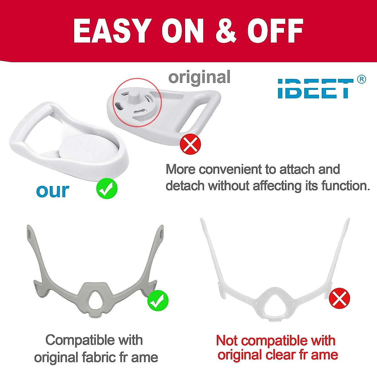 Replacement Kit for Wisp, Includes Silicone Fr_AME, Headgear, Tubing and Quick-Release Clips(No Cu_Shion), IBEET Replacement Supplies