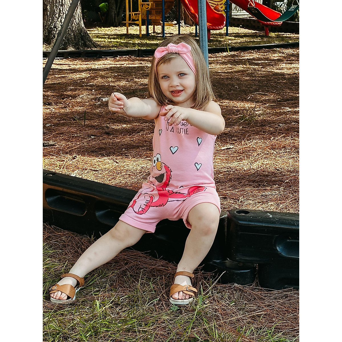 Sesame Street Elmo Baby Girls Romper and Headband Bow Set Pink 18 Months