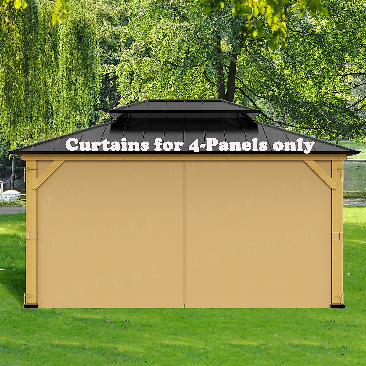 12-ft x 14-ft Gazebo Curtains,Privacy Replacement Sidewall 4-Panel Universal Shade Curtains Set,Protecting Side Walls (Only Curtain)-Khaki