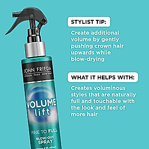 John Frieda Volume Lift Fine to Full Blow-Out Spray for Fine Hair, Safe for Color-Treated Hair, Root Booster Volumizing Spray, 4 Ounces, with Air-Silk Technology (Packaging May Vary)