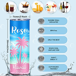 Personalized Tumbler with Name, Custom Beach Vacation Tumblers for Family Friends, Girls Weekend Gifts, 2025 Girls Trip Skinny Tumbler with Lid and Straw, Cruise Trip Gifts, Family Vacation Cups